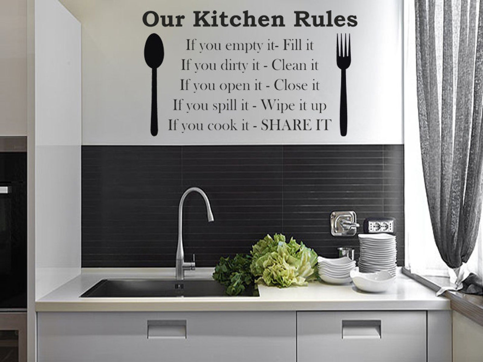 Kitchen Wall Quote, "our Kitchen Rules" Wall Art Sticker, Vinyl Decal ...