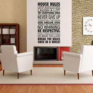 House Rules Wall Art Quote, Wall Sticker, Vinyl Decal, Modern Transfer ...