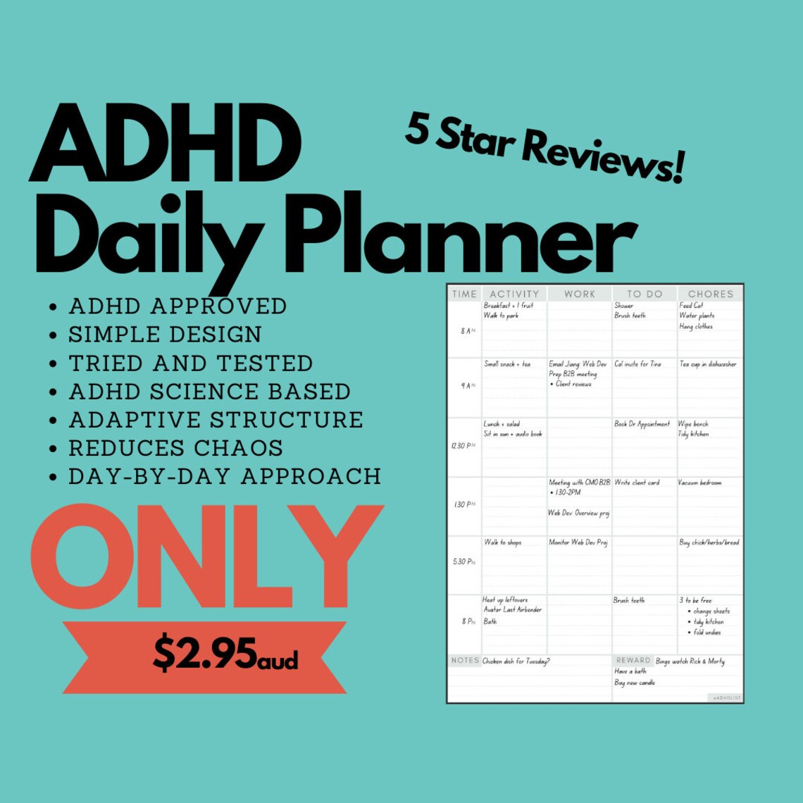 ADHD Daily Planner Printable Template best Seller - Etsy