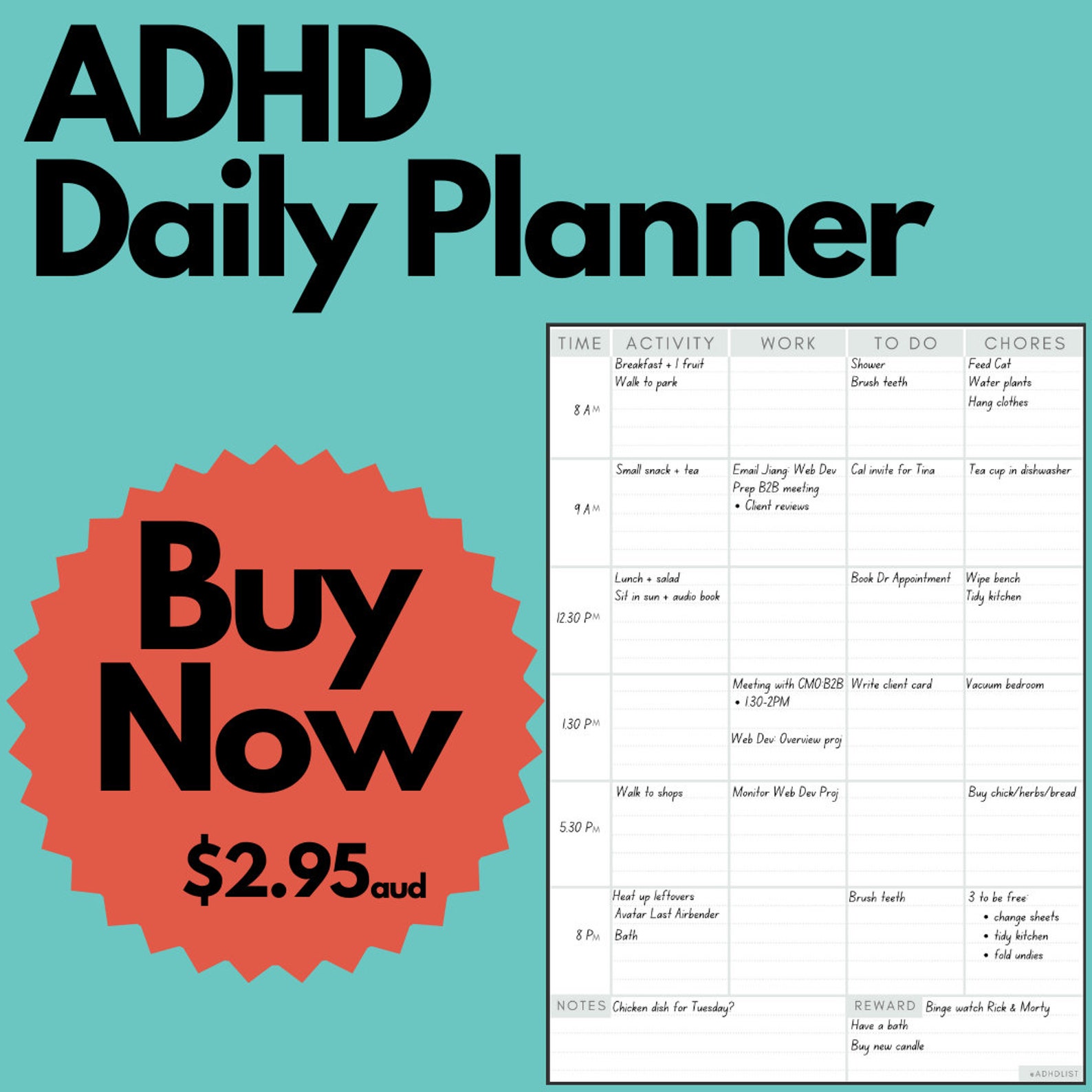 ADHD Daily Planner - Printable Template (best Seller) - Etsy Australia