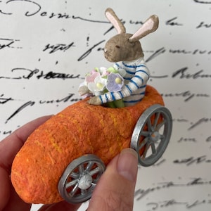 Bunny Driving Carrot Car Spun Cotton Figure - Etsy