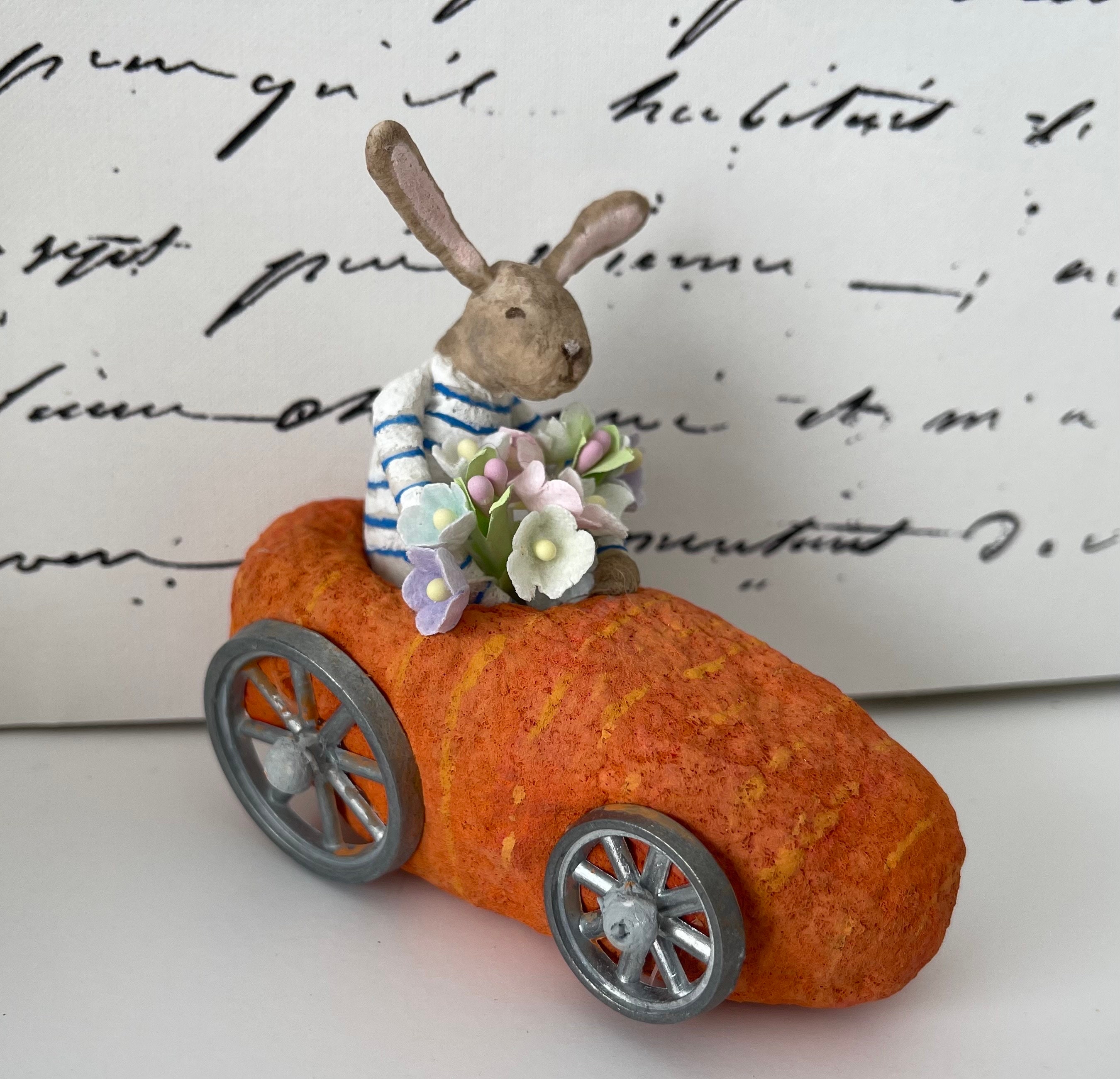 Bunny Driving Carrot Car Spun Cotton Figure - Etsy