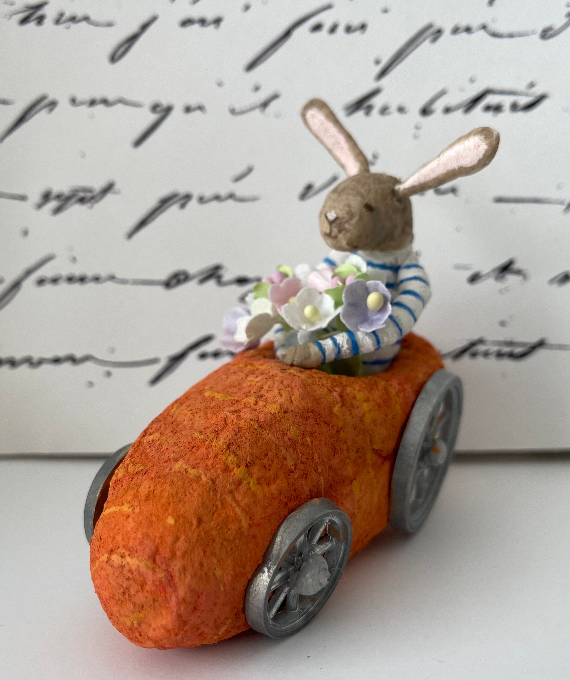 Bunny Driving Carrot Car Spun Cotton Figure - Etsy