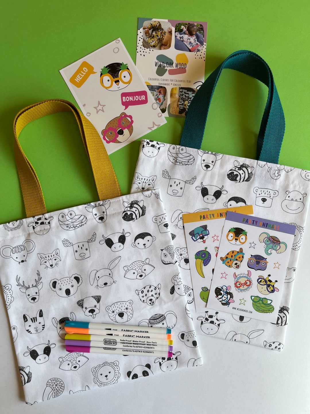 Colour in Tote Bag, Animal Faces, Craft Activity, Kids Birthday Gift - Etsy