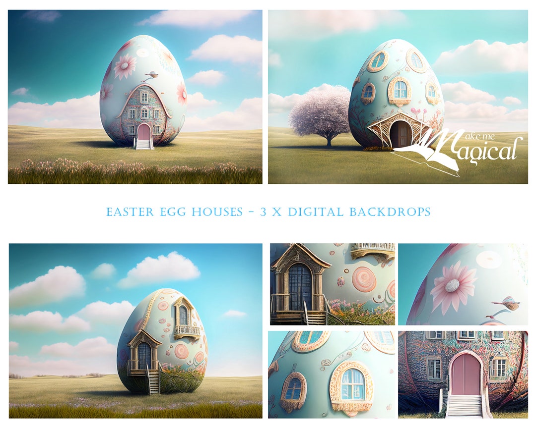 Easter Egg House Backdrop. 3 X Easter Digital Backdrops, Pastel Painted ...