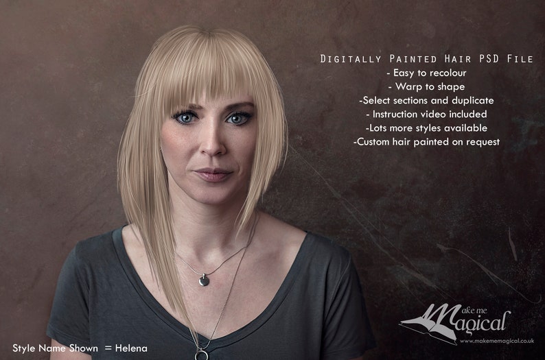 Digital Overlay, Hair Overlay, Helena Digital Painted Instant Hair Psd ...