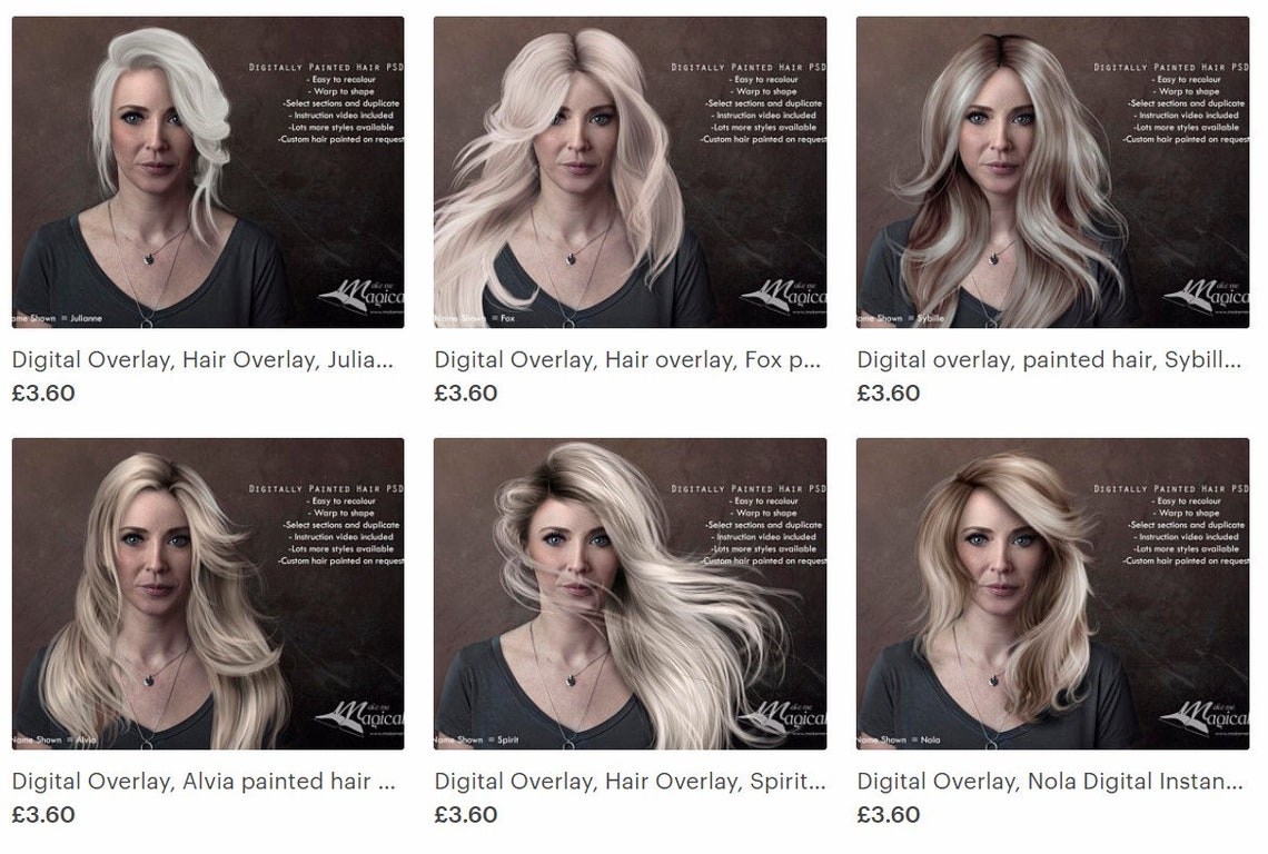 Digital Hair Photo Overlay Pack 33 Different Hairstyles by | Etsy