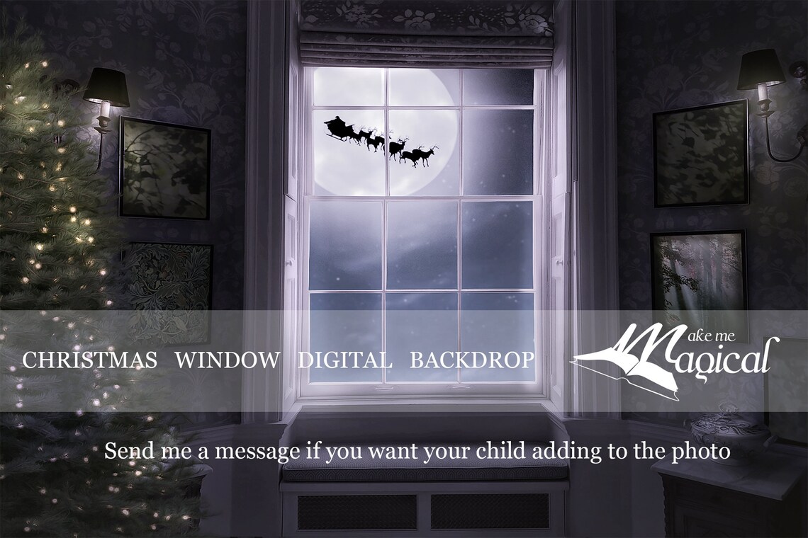 Christmas Window Santa Flying Over the Moon Night Scene - Etsy UK