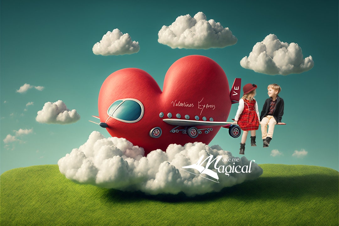 Valentines Airplane Aircraft Red Heart Planes Digital Backdrops. 3x ...