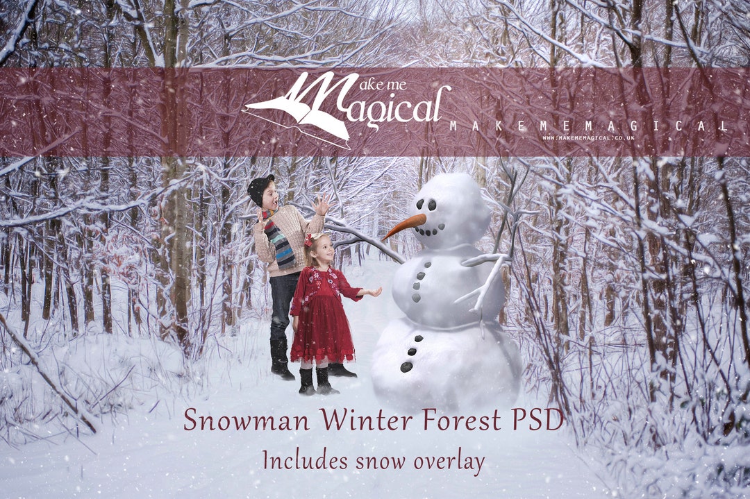 Snowman in the Forest Christmas Winter Digital Backdrop Snow Digital ...