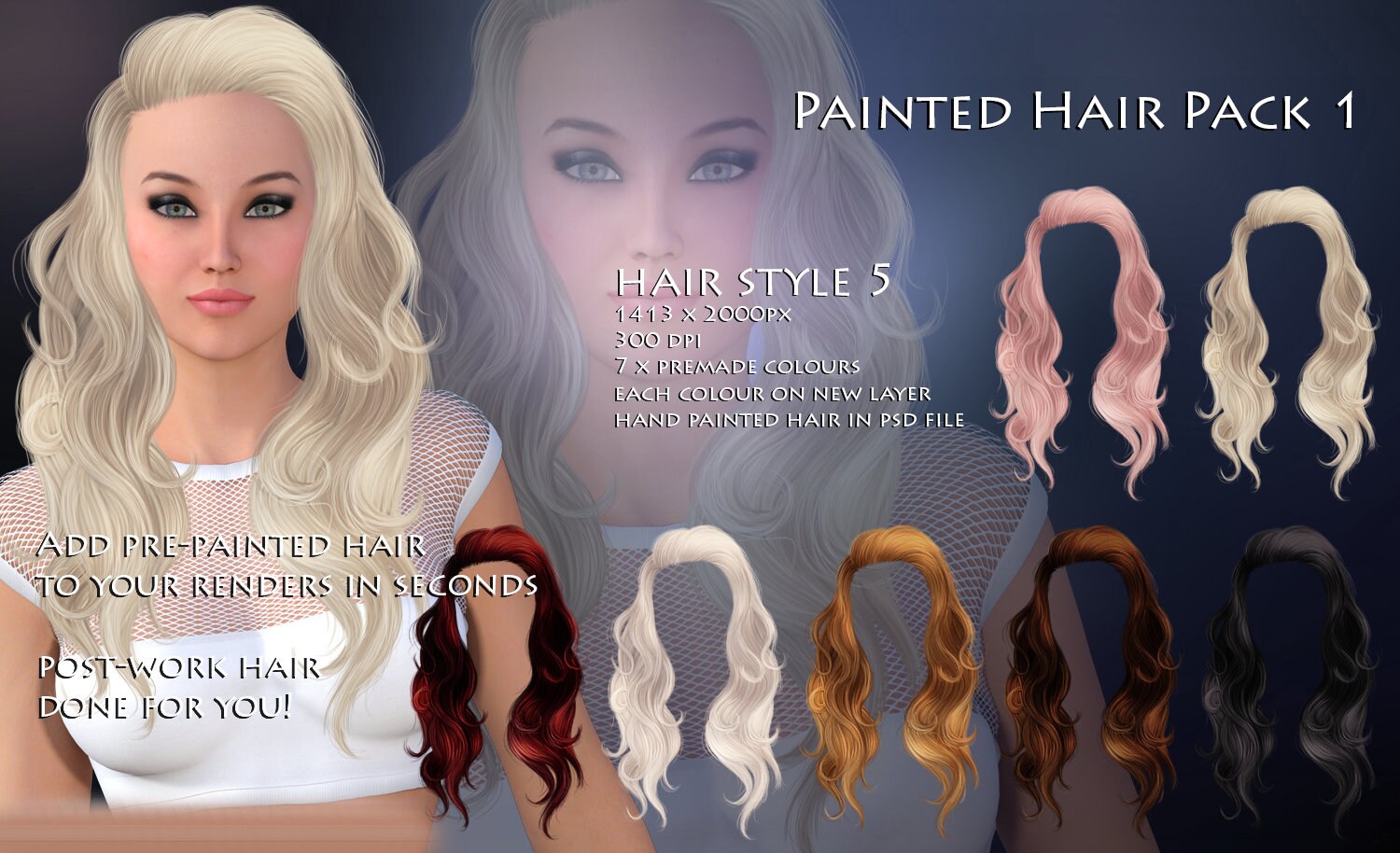 Digitale Overlay, Haar-Overlay, Nica digital gemalt Instant Haar Psd ...