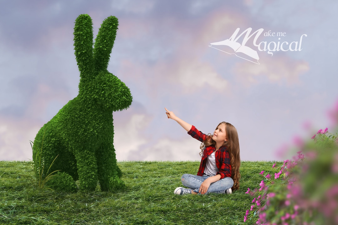 Easter Spring Garden With Topiary Hedge Easter Bunny Rabbit Digital ...