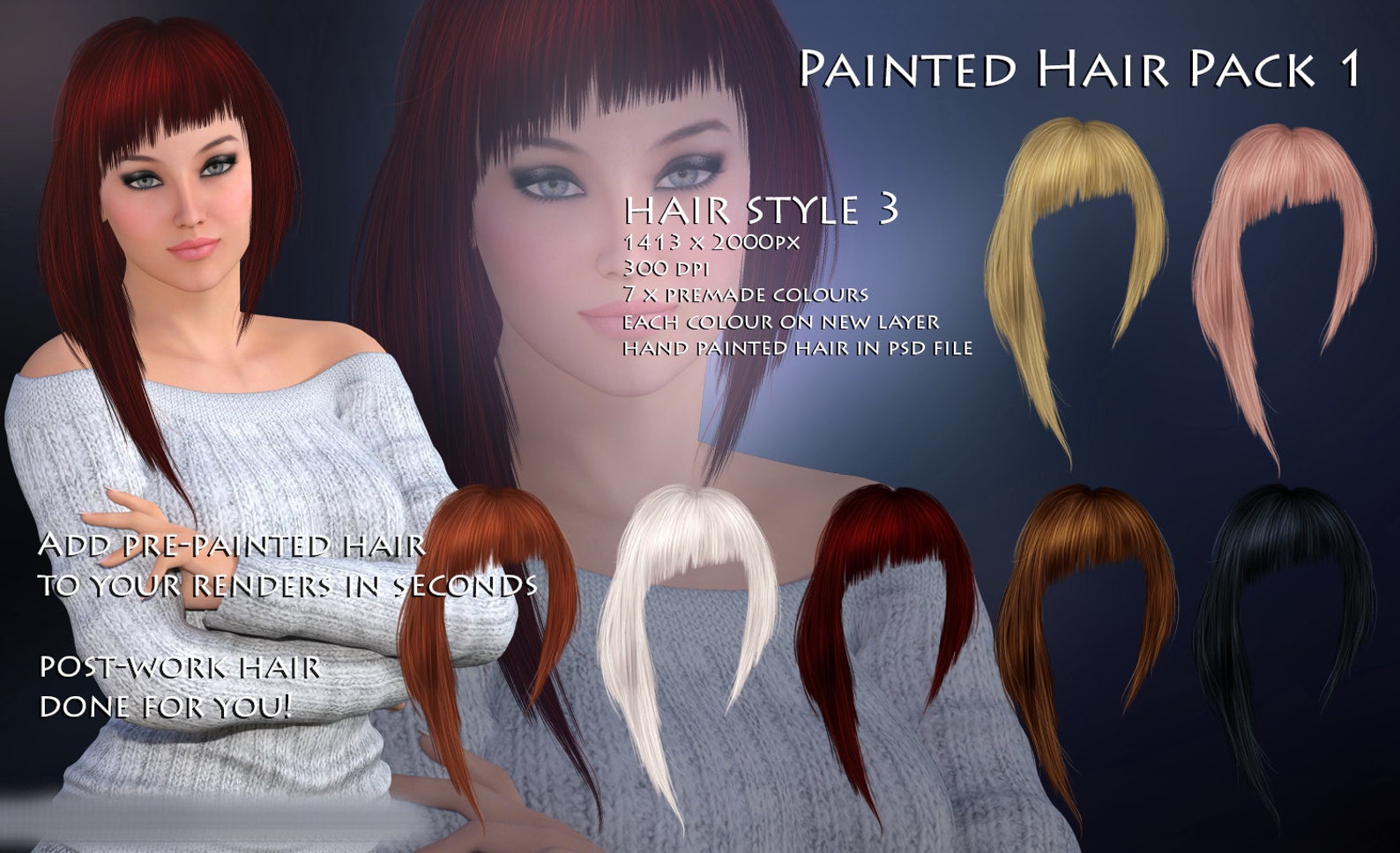 Digital Overlay, Hair Overlay, Helena Digital Painted Instant Hair Psd ...