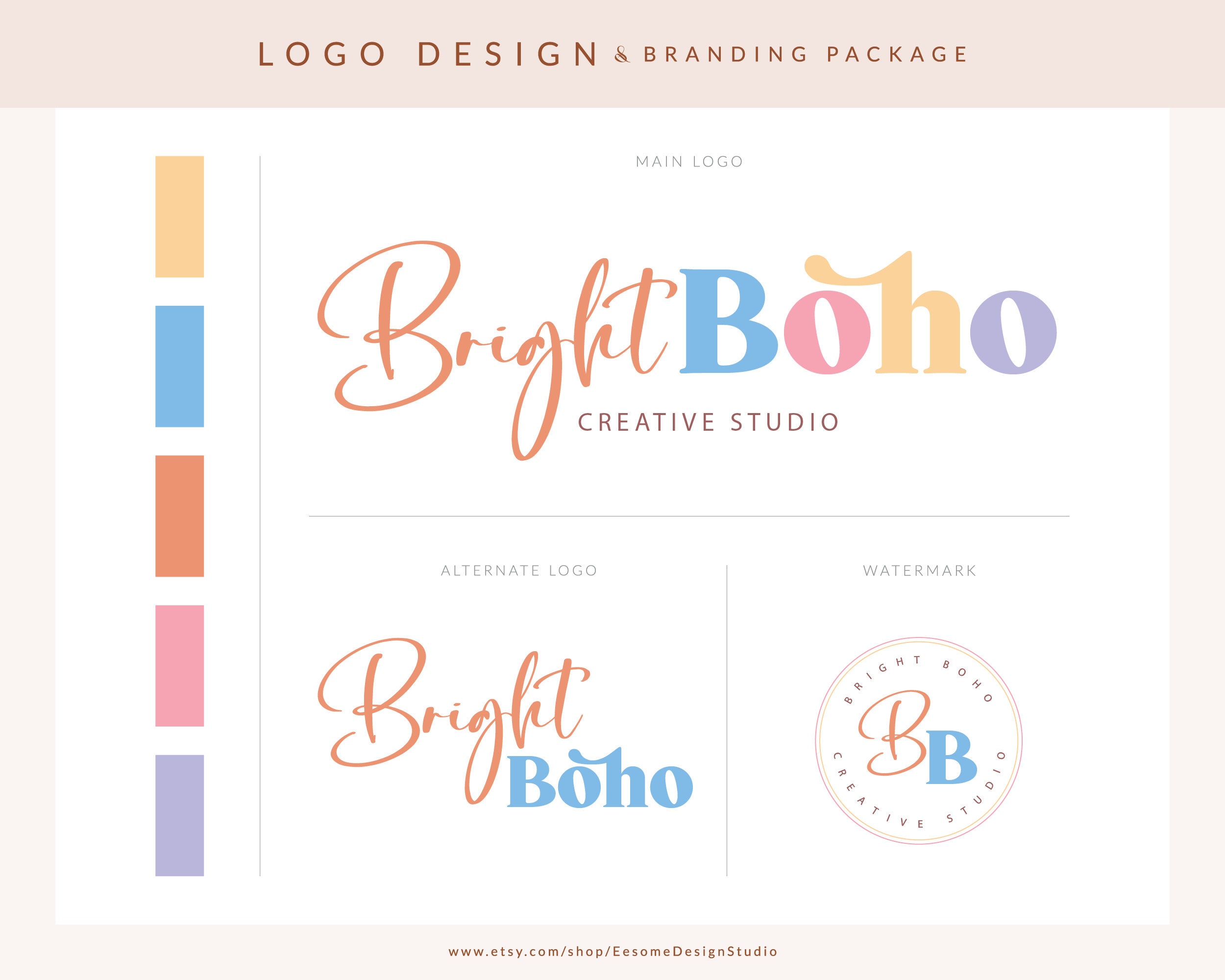 Boho Premade Logo Design and Branding Kit Rainbow Boho - Etsy