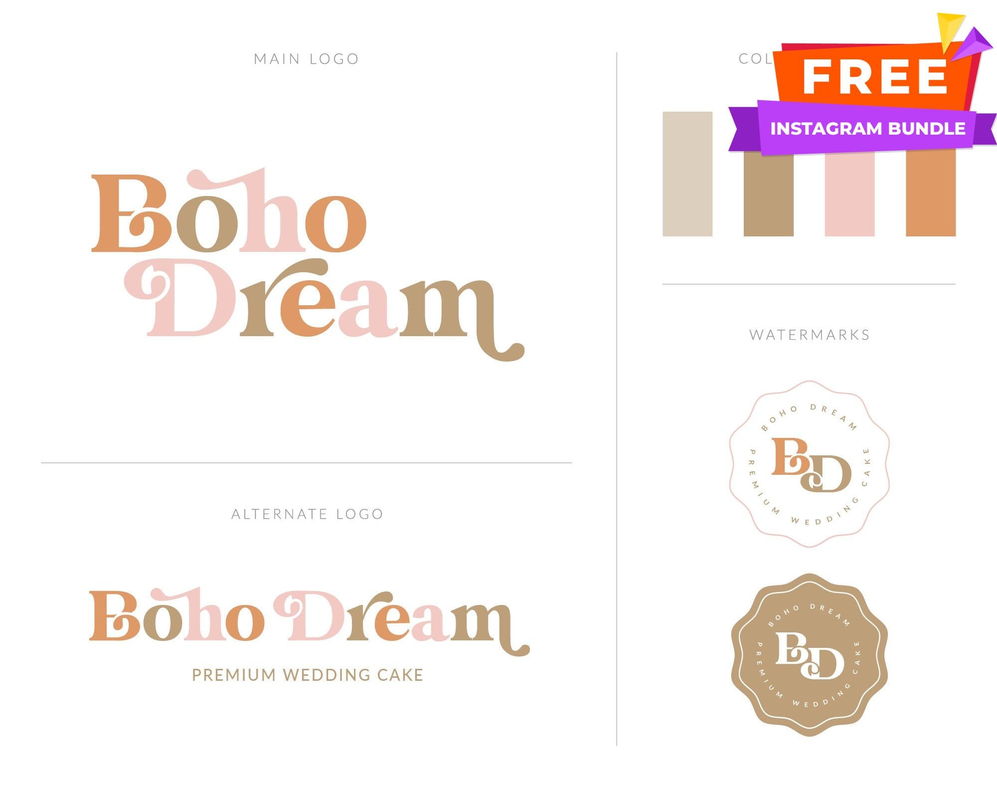 Boho Logo Design Bright Modern Premade Logo Design Colorful - Etsy