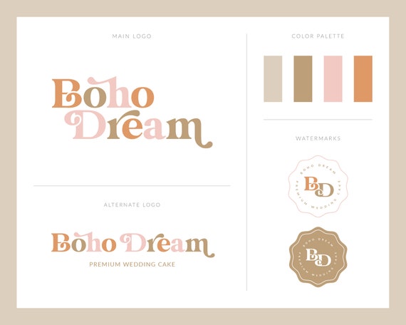 Boho Logo Design Bright Modern Premade Logo Design Colorful | Etsy