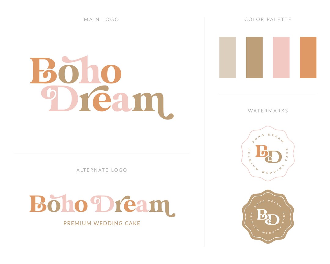 Boho Logo Design Bright Modern Premade Logo Design Colorful - Etsy