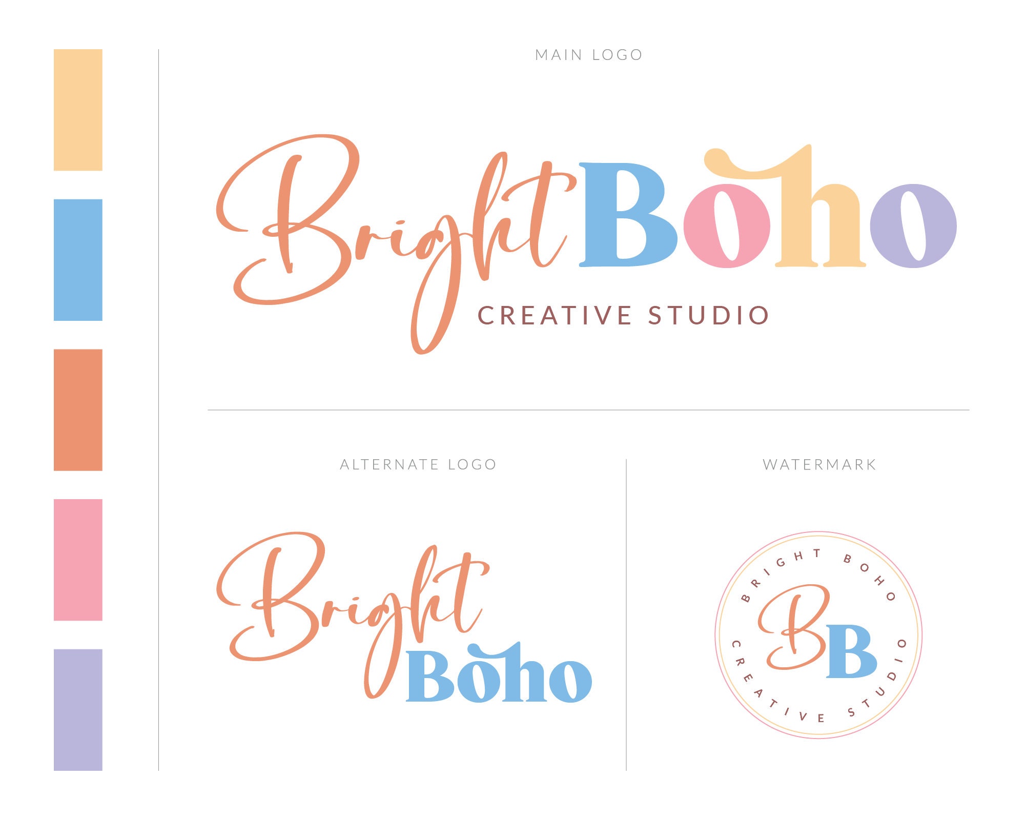 Boho Premade Logo Design and Branding Kit Rainbow Boho - Etsy
