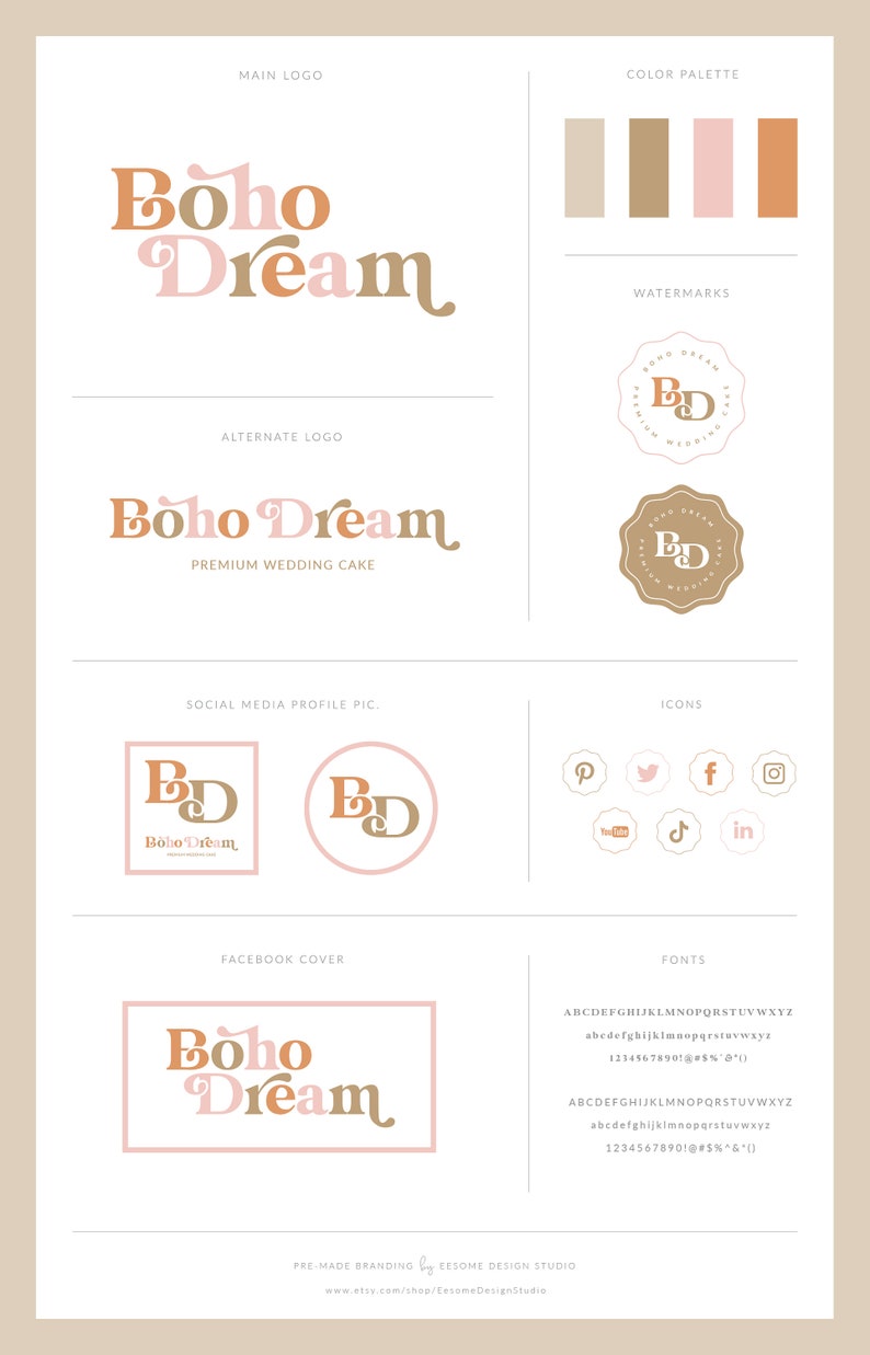 Boho Logo Design Bright Modern Premade Logo Design Colorful - Etsy