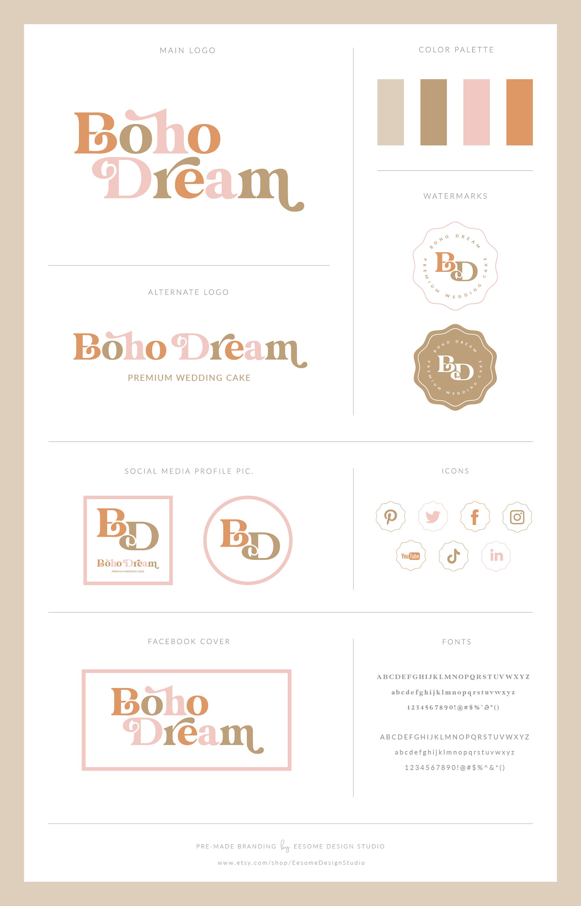 Boho Logo Design Bright Modern Premade Logo Design Colorful - Etsy