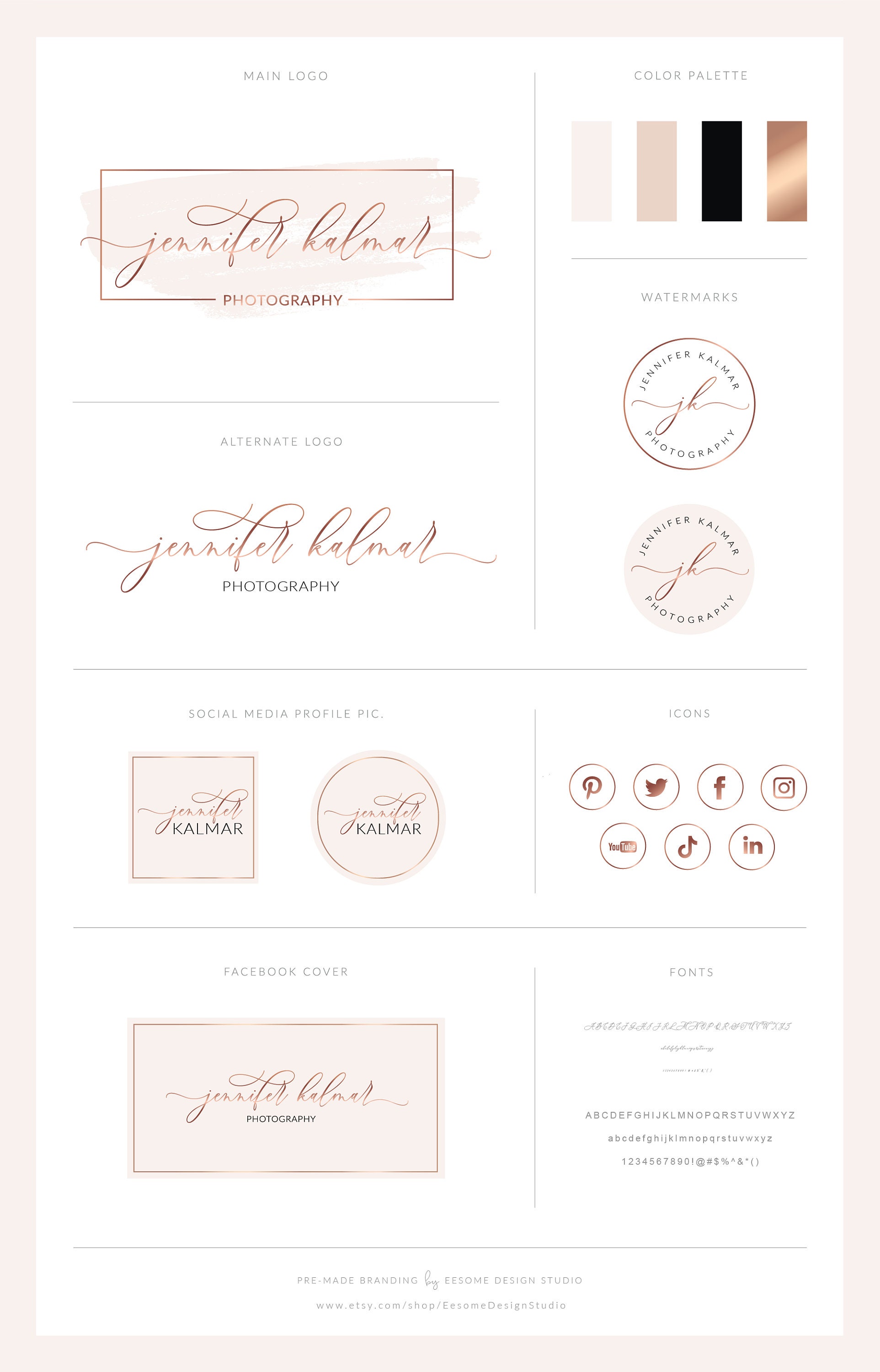 Premade Blush Pink and Rose Gold Logo Design Gold Glitter | Etsy