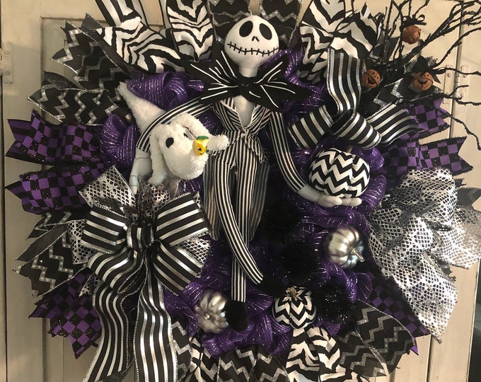 Jack Skellington Wreath, Nightmare Before Christmas Wreath, Pumpkin ...
