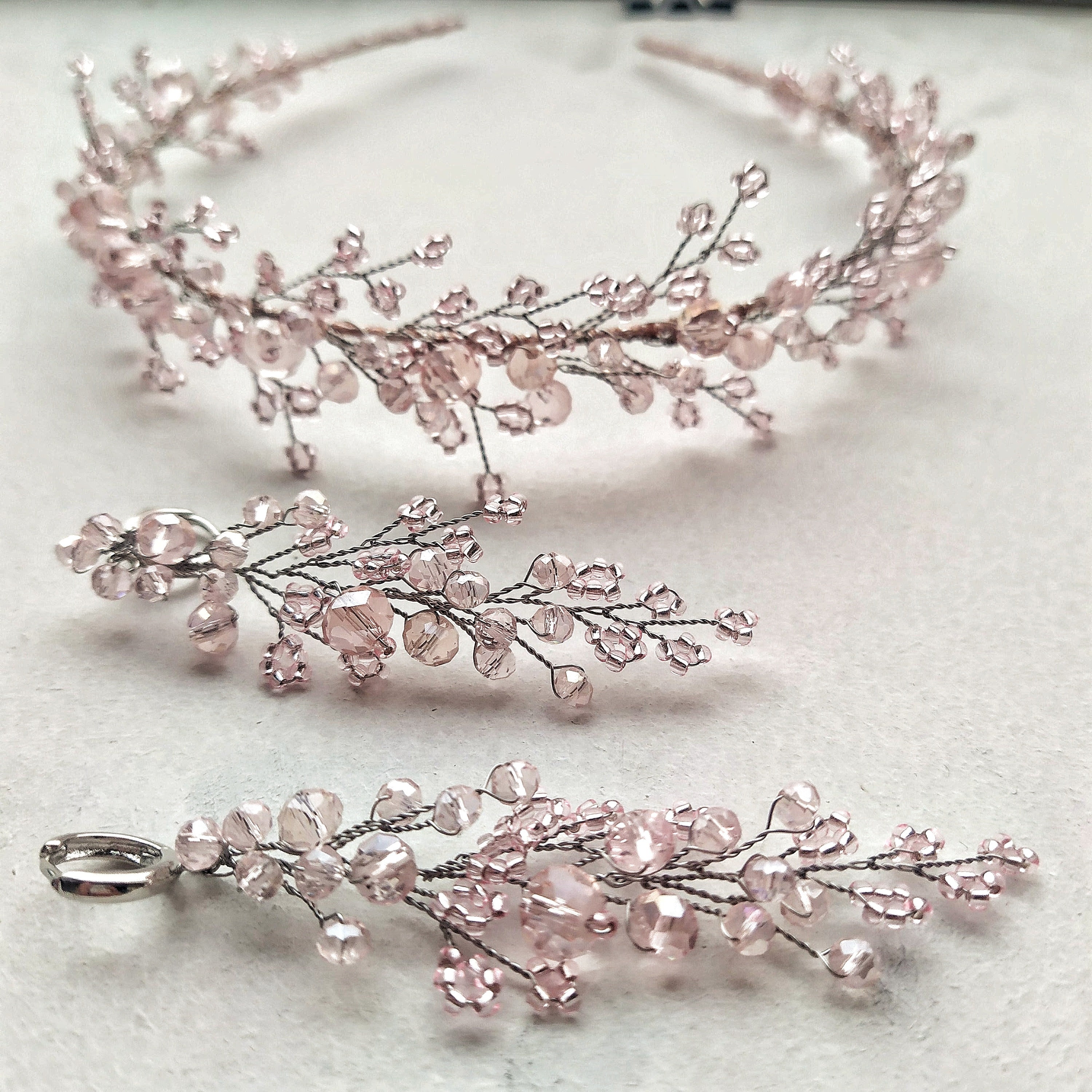 Light Pink Crystal Hair Pieces, Wedding Pink Crystal Hair Vine, Drop ...