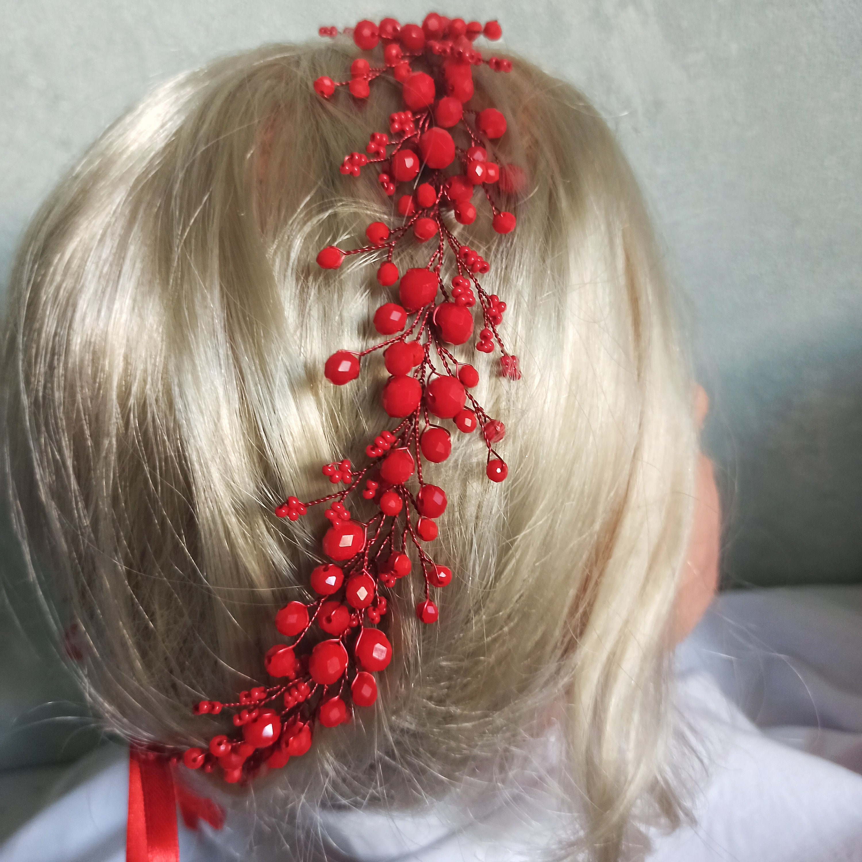 Red Hair Wreath Red Wreath for Wedding Red Hair Jewelry Set Red Long ...