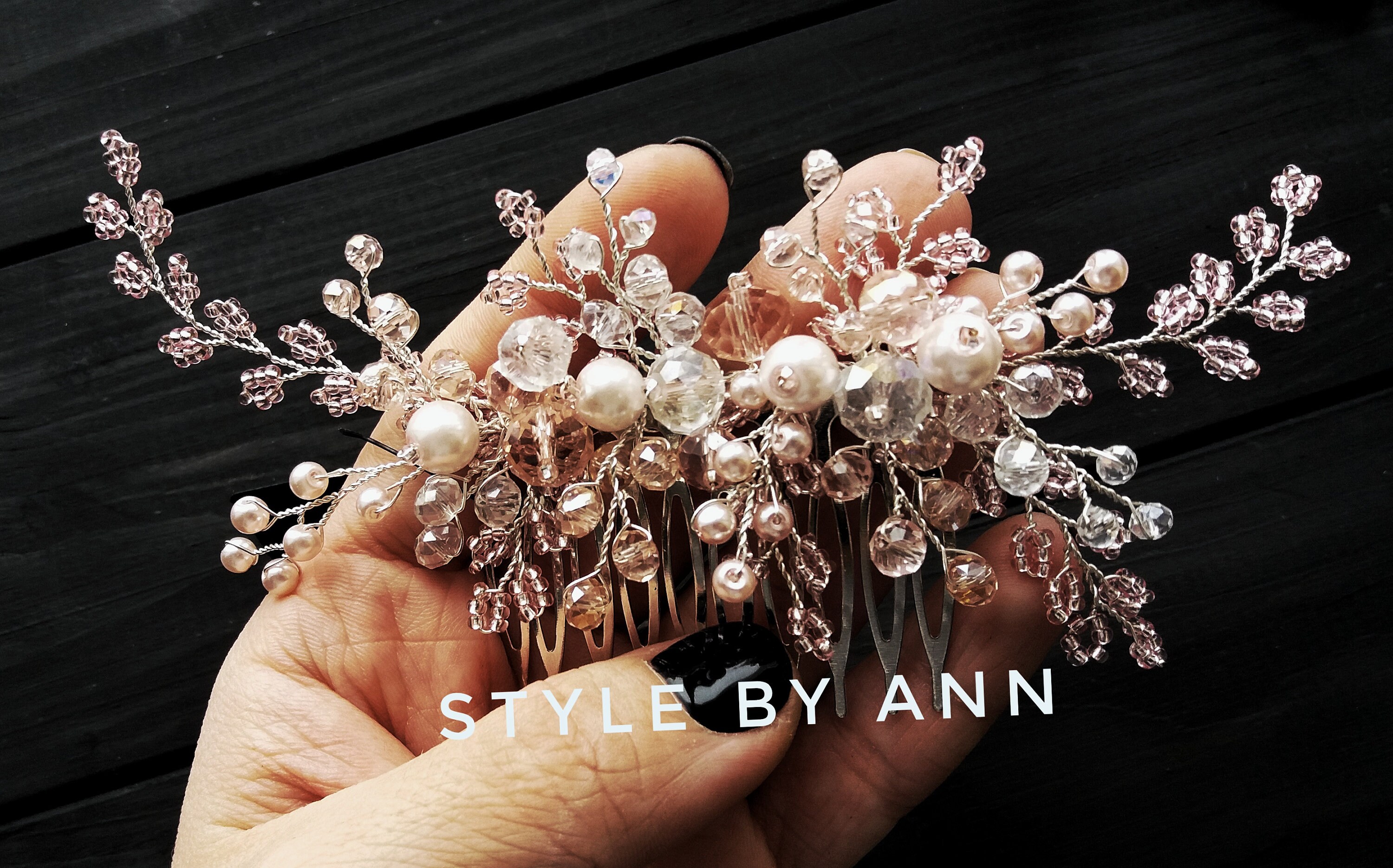 Pink Wedding Comb Pink Wedding Pearl Pink Bridal Comb Hair Comb Bridal ...