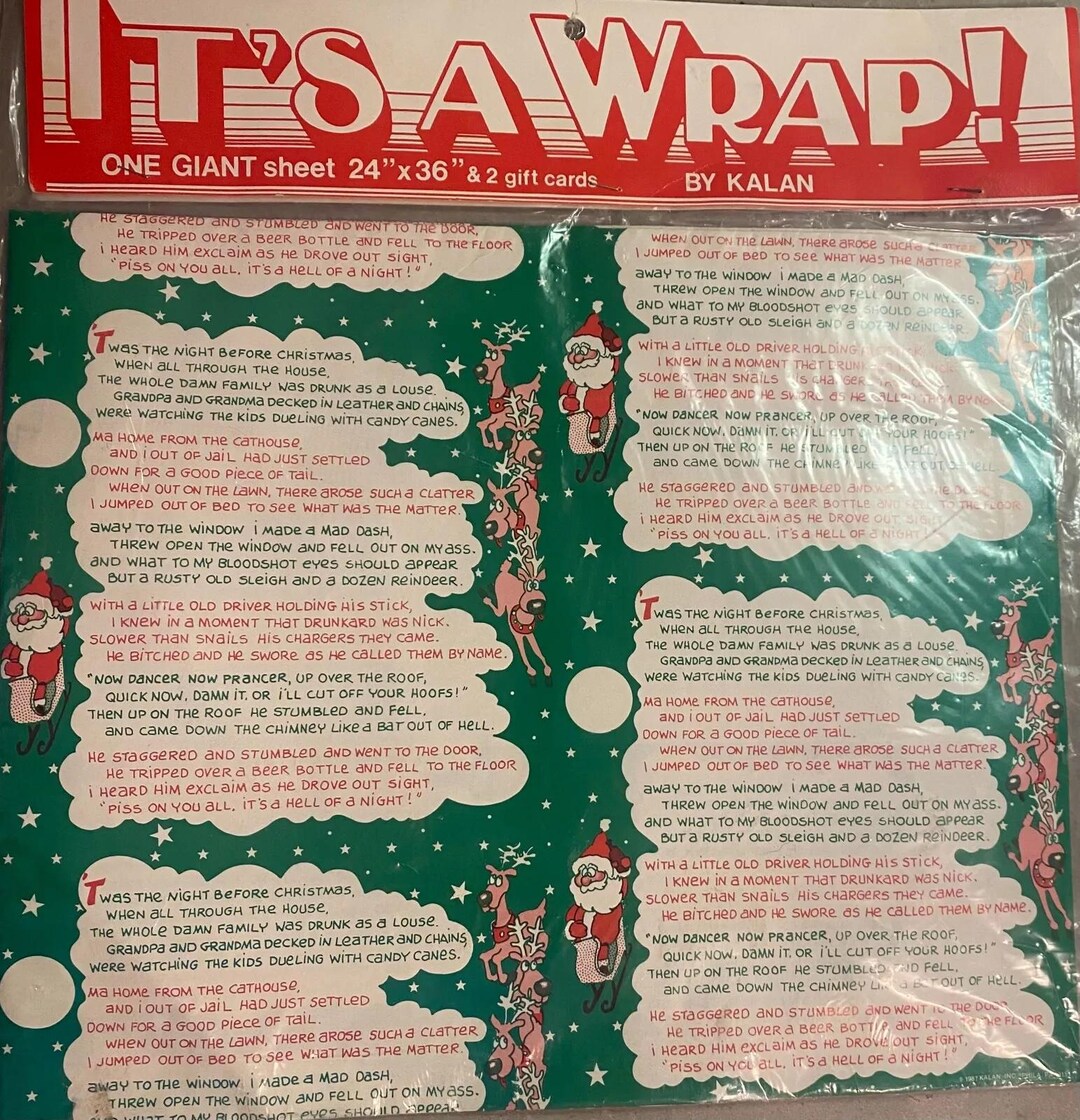 Vintage It's A Wrap by Kalan 1987 Wrapping Paper Twas the Night Before ...
