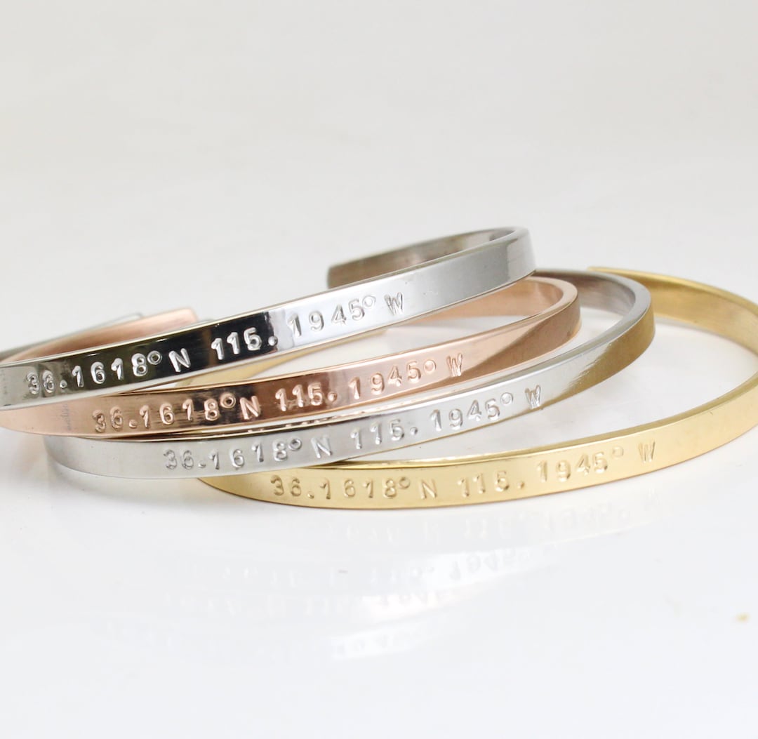 Coordinates Cuff Bracelet - GPS -longitude Latitude - Location Jewelry ...
