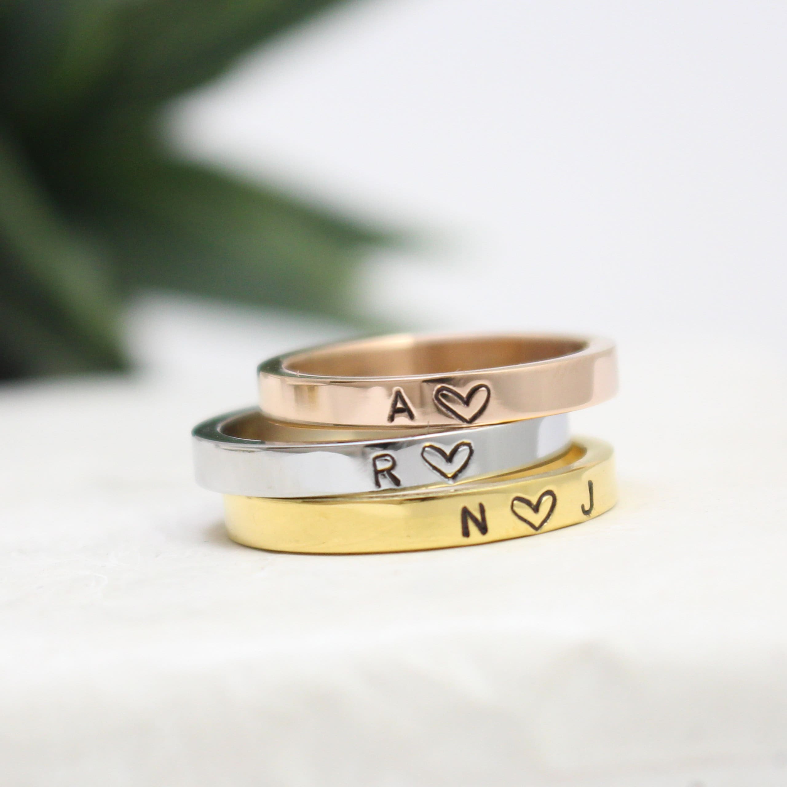 Stainless Steel Initial Ring With Heart Ring for Couples for - Etsy