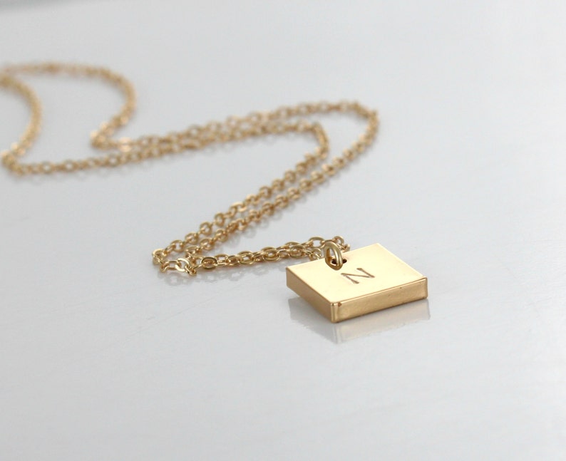 Square Gold Plated Necklace Personalized Necklace Date/ | Etsy