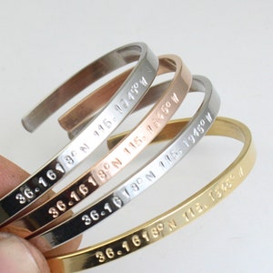 Coordinates Cuff Bracelet - GPS -longitude Latitude - Location Jewelry ...