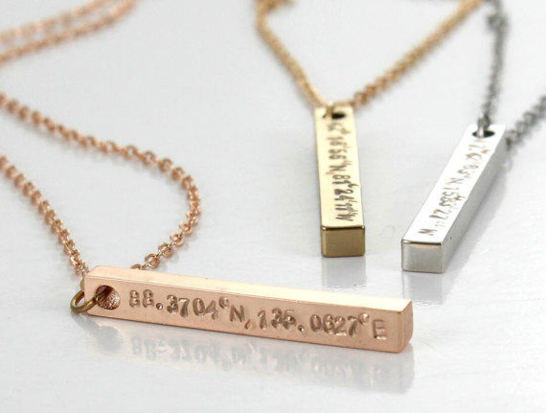 GPS Coordinates Necklace Silver/ Rose Gold/ Gold Bar Necklace Custom ...