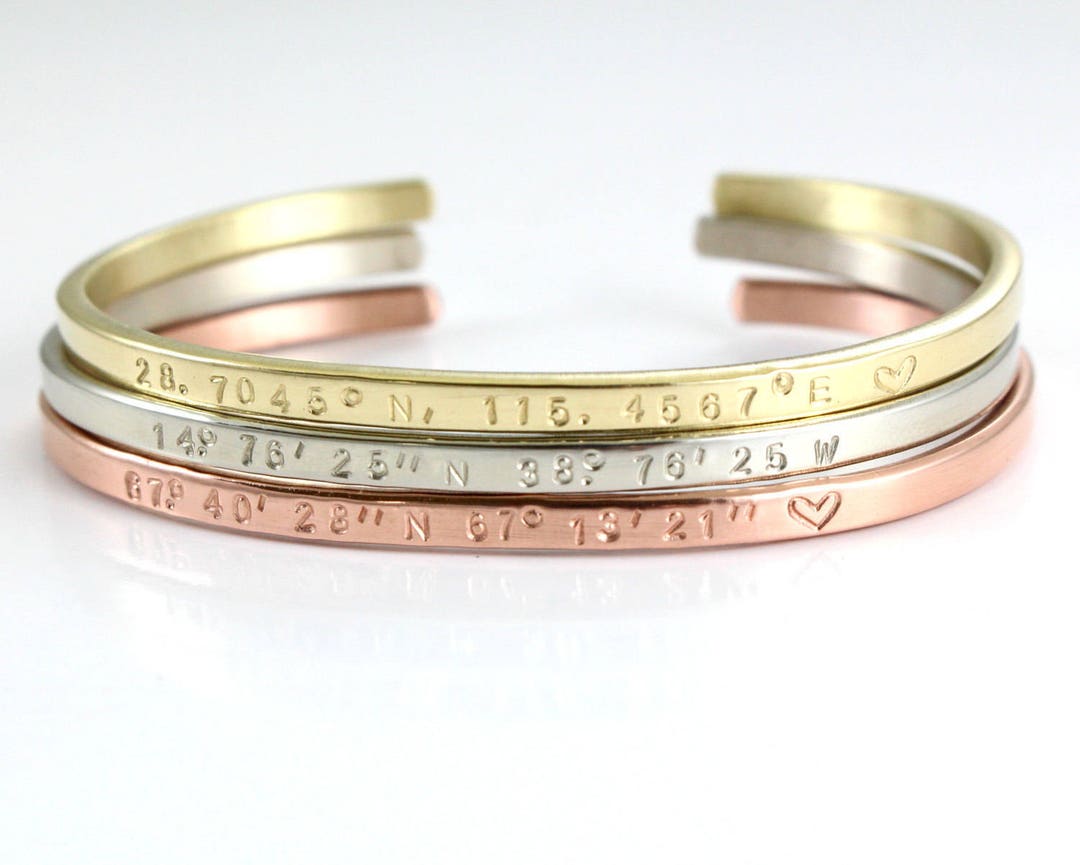 Coordinates Cuff Bracelet - GPS -longitude Latitude - Location -18K ...