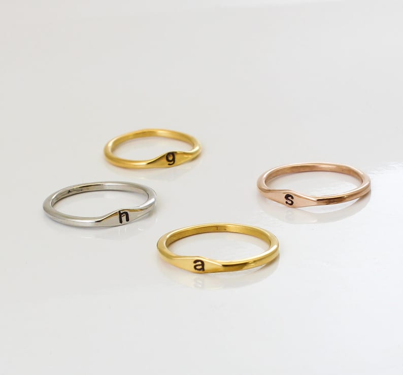 Personalized Stacking 18K Gold Plated Ring Initial Ring | Etsy
