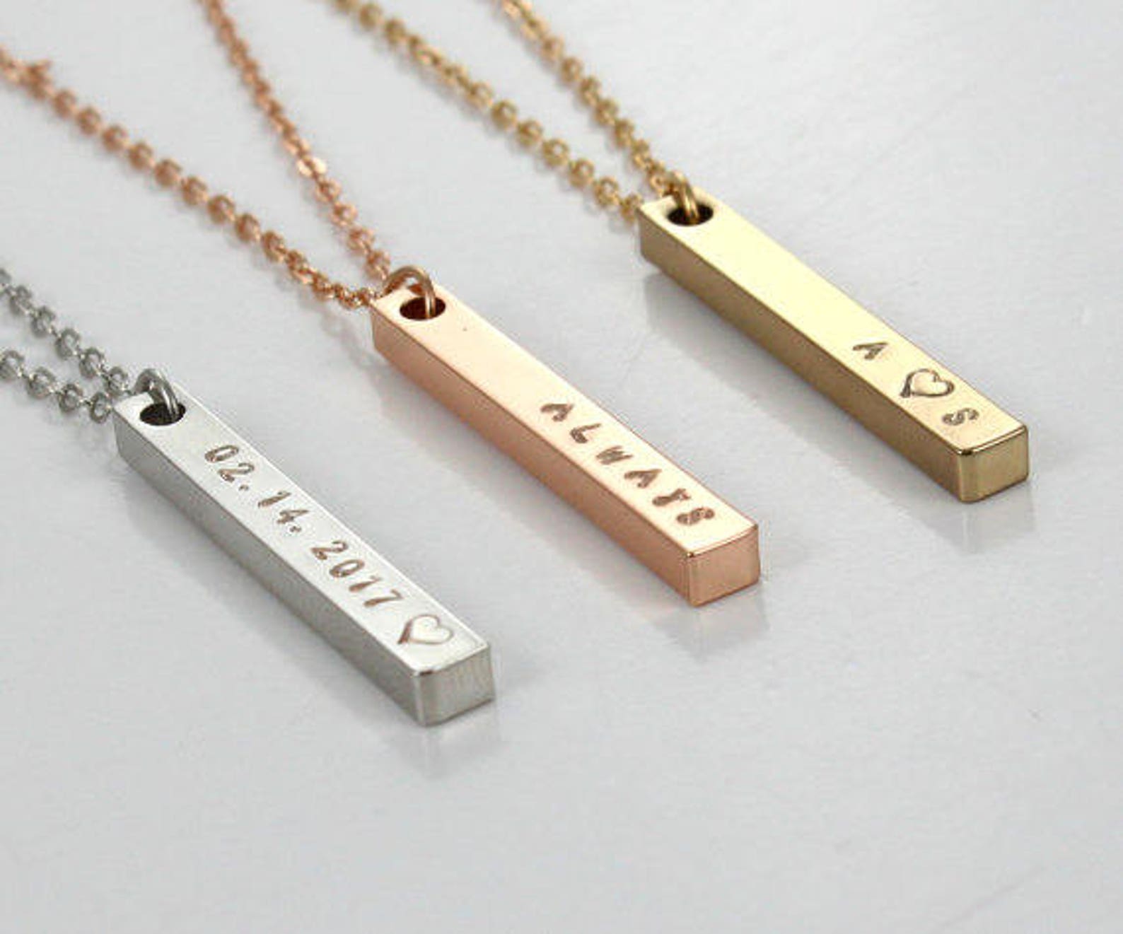 Couples Necklace Gold Plated White Gold/ Gold Rose bar | Etsy