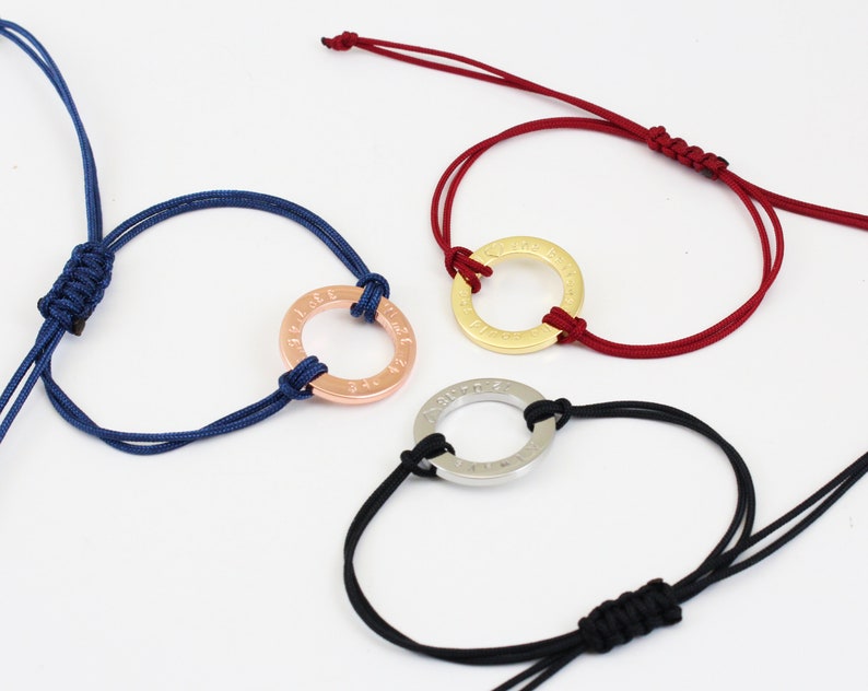 Personalized Circle Bracelet With Cord Custom Coin Bracelet - Etsy