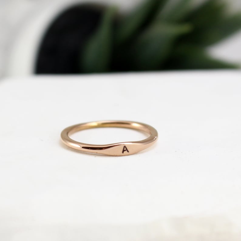 Personalized Stacking 18K Gold Plated Ring Initial Ring - Etsy