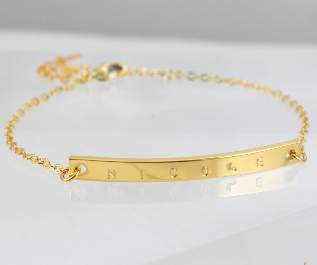 Gold Bar Bracelet - Roman Numeral Numbers / Name / Date - Anniversary ...