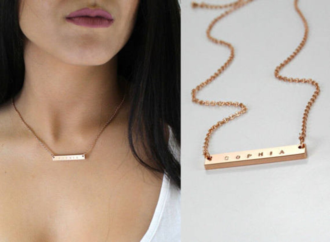 Personalized Name Necklace Rose Gold White Gold Rose Gold Bar Necklace ...