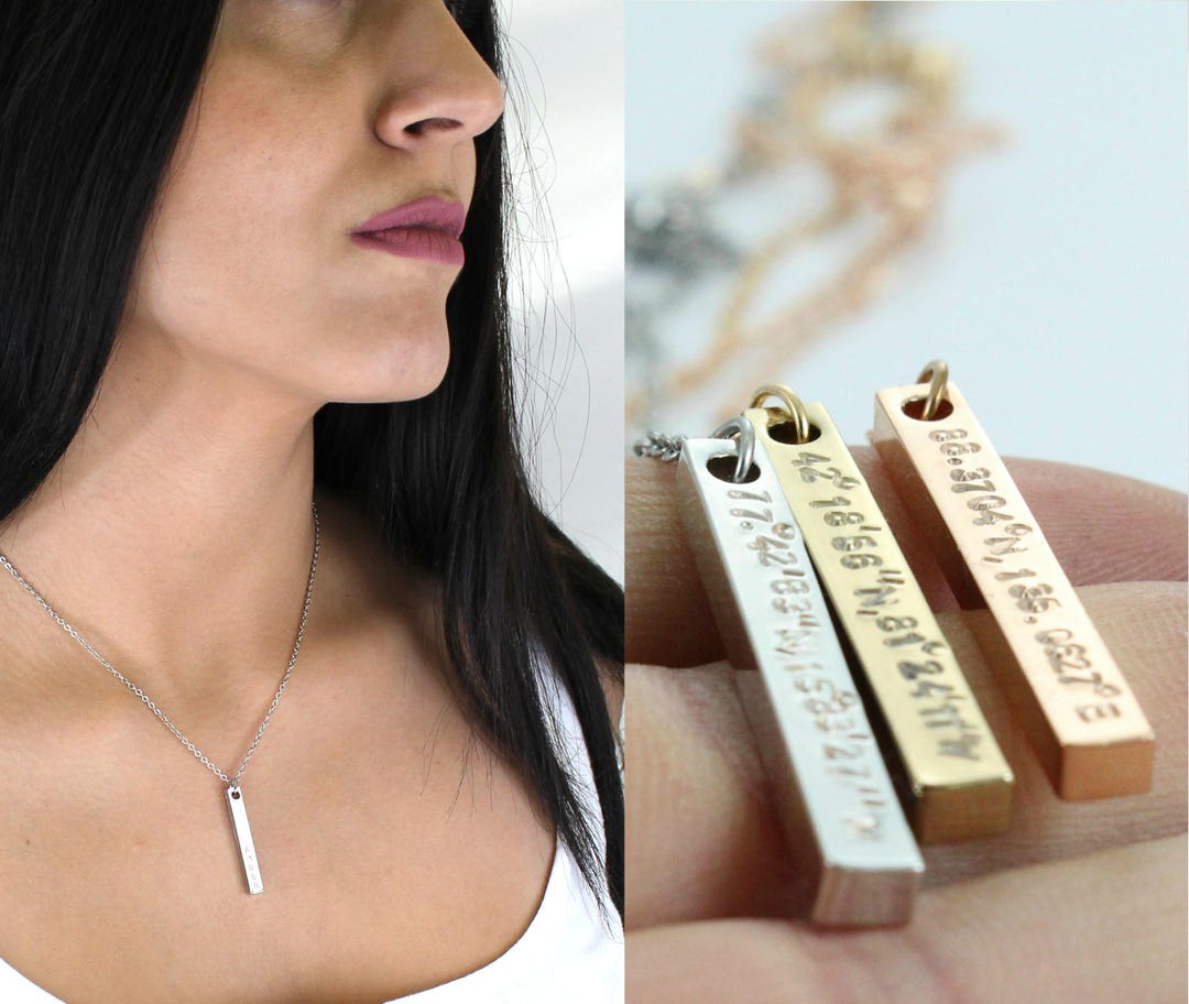 Custom Engraved Bar Necklace: GPS Coordinates, Date, Name - Etsy