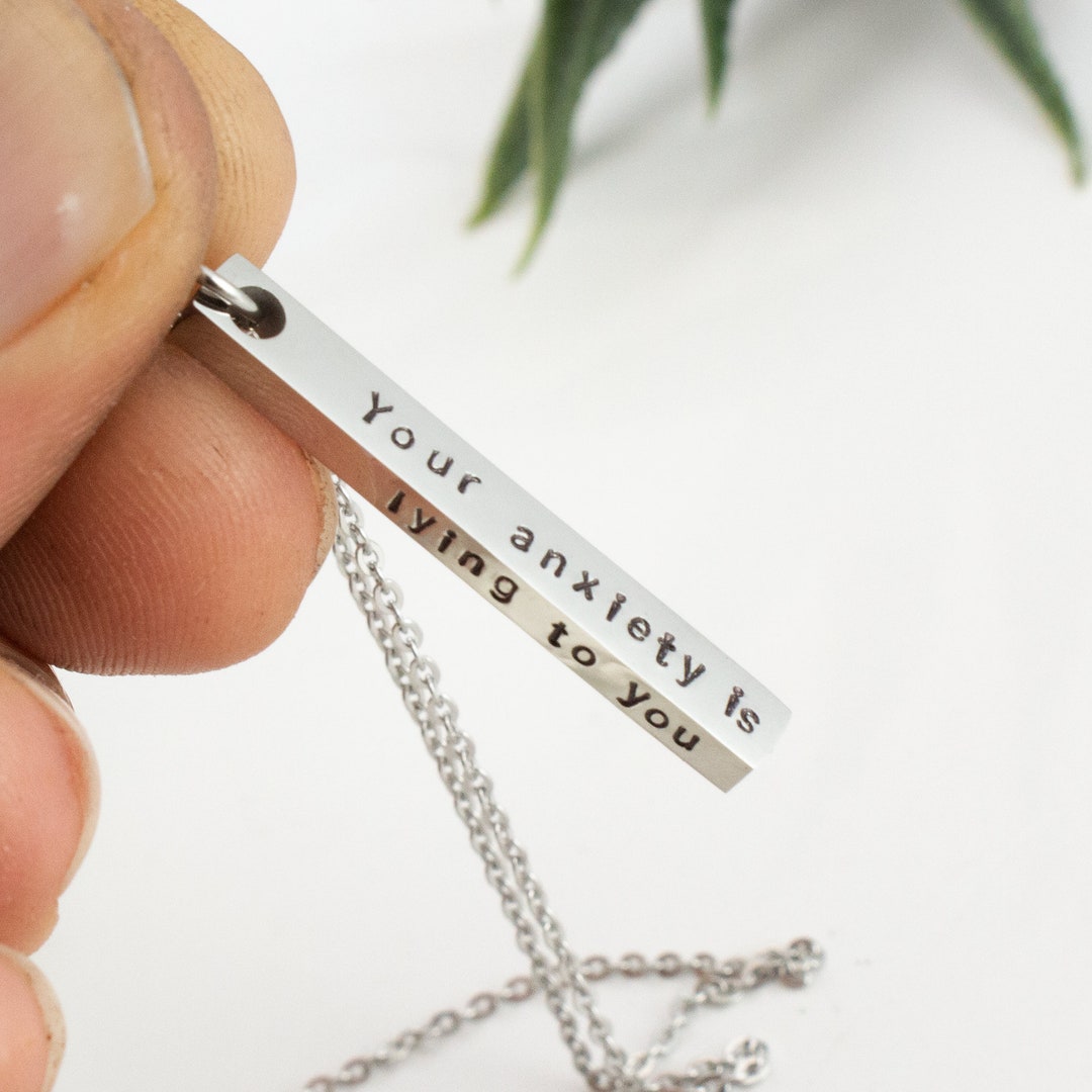 Engraved Stainless Steel Bar Necklace: Anxiety Encouragement Gift - Etsy