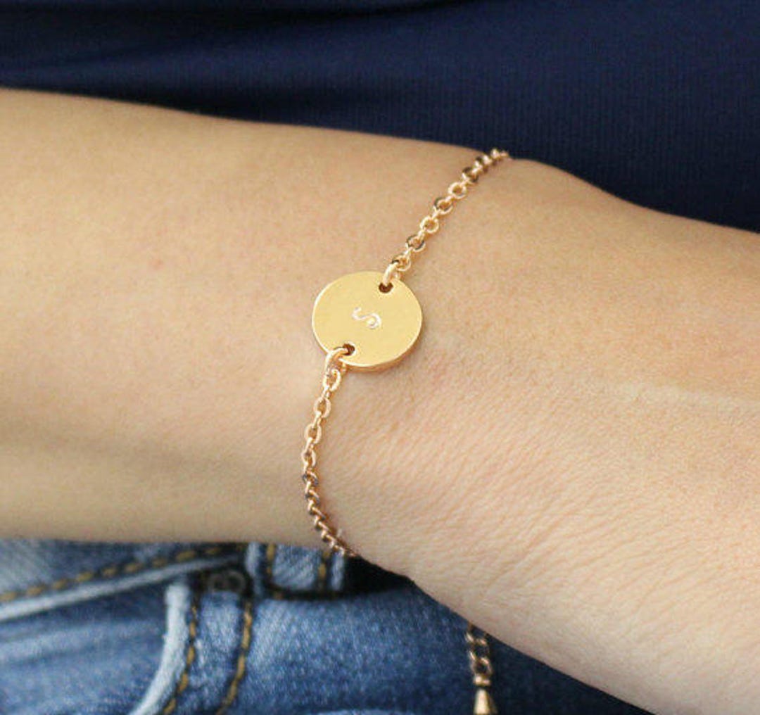 Gold Coin Bracelet - Initial - Personalized - Disc Bracelet - Bracelet ...