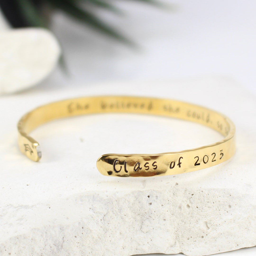 Personalized Graduation Bracelet 2026: Hammered Stainless Steel Bangle ...