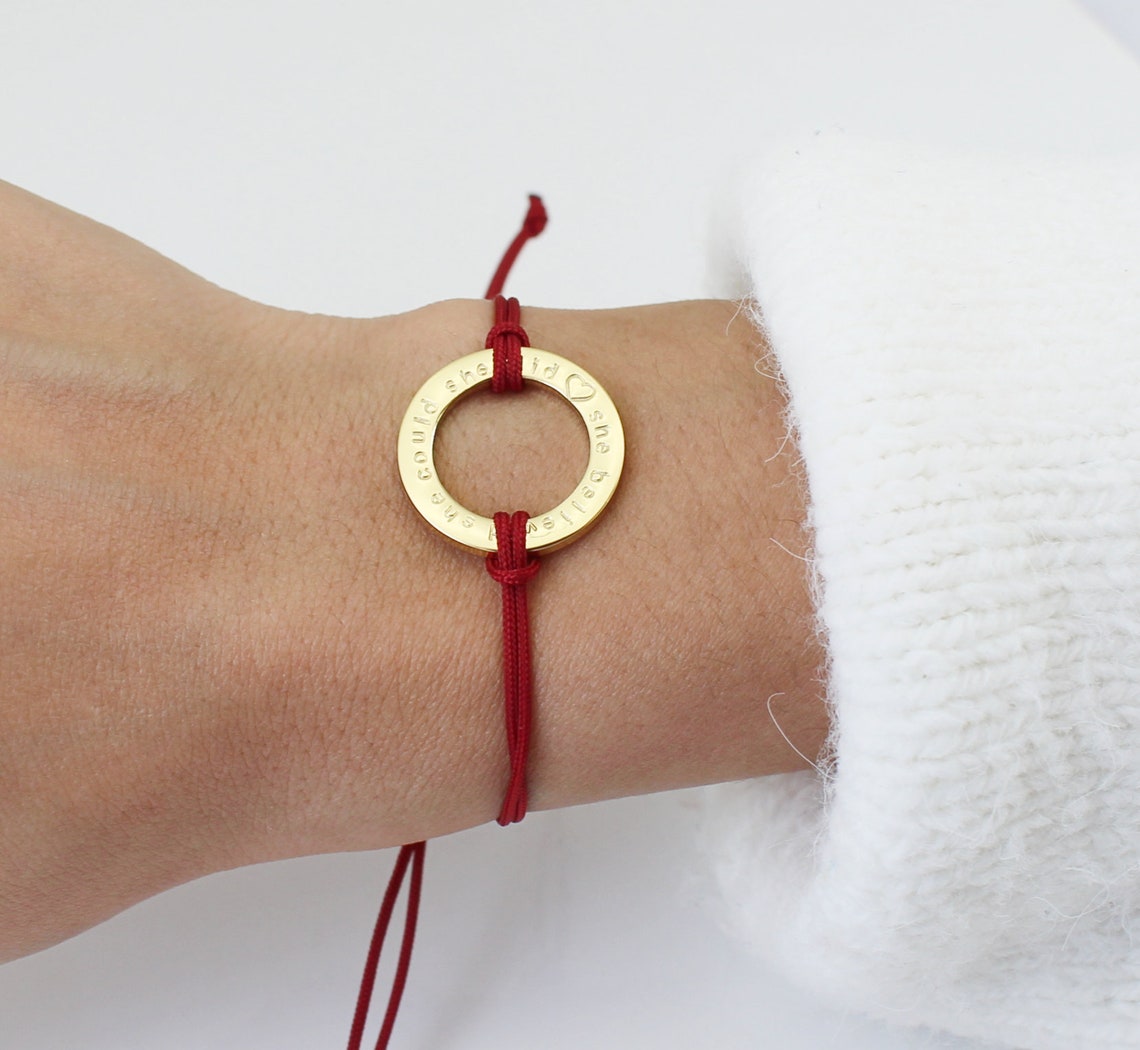 Personalized Circle Bracelet With Cord Custom Coin Bracelet | Etsy