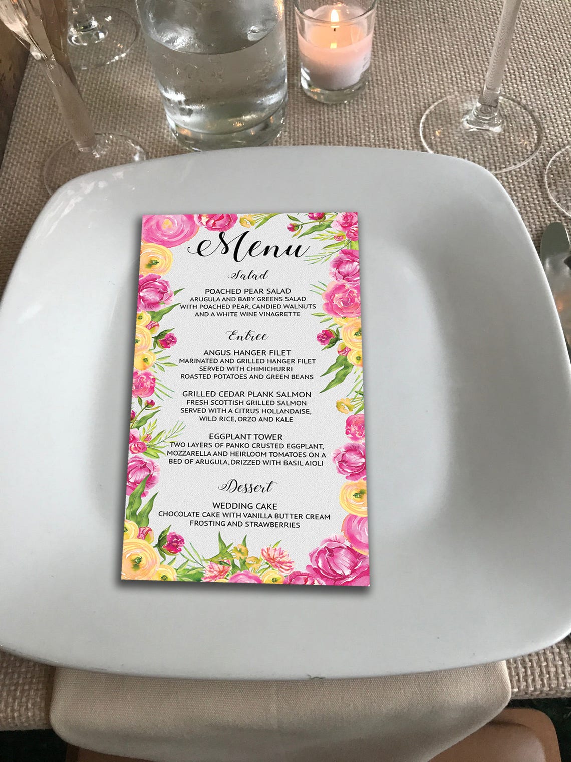 Menú de la cena de la cena de la boda floral rosa y amarillo - Etsy España