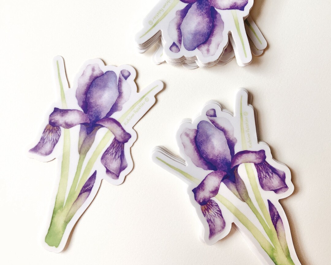Iris Flower Sticker, Vinyl Sticker, Floral Illustration, Botanical Art ...