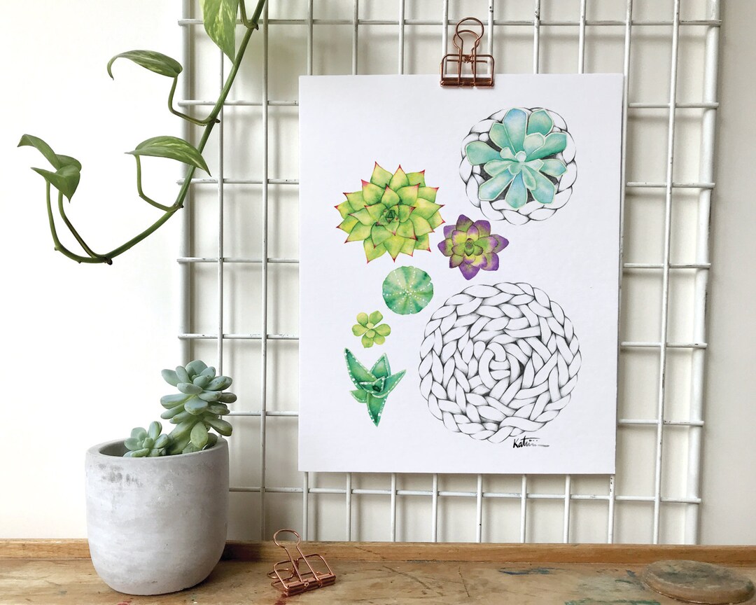 Mini Succulents and Macramé Posters / Watercolor Art Boho Style ...